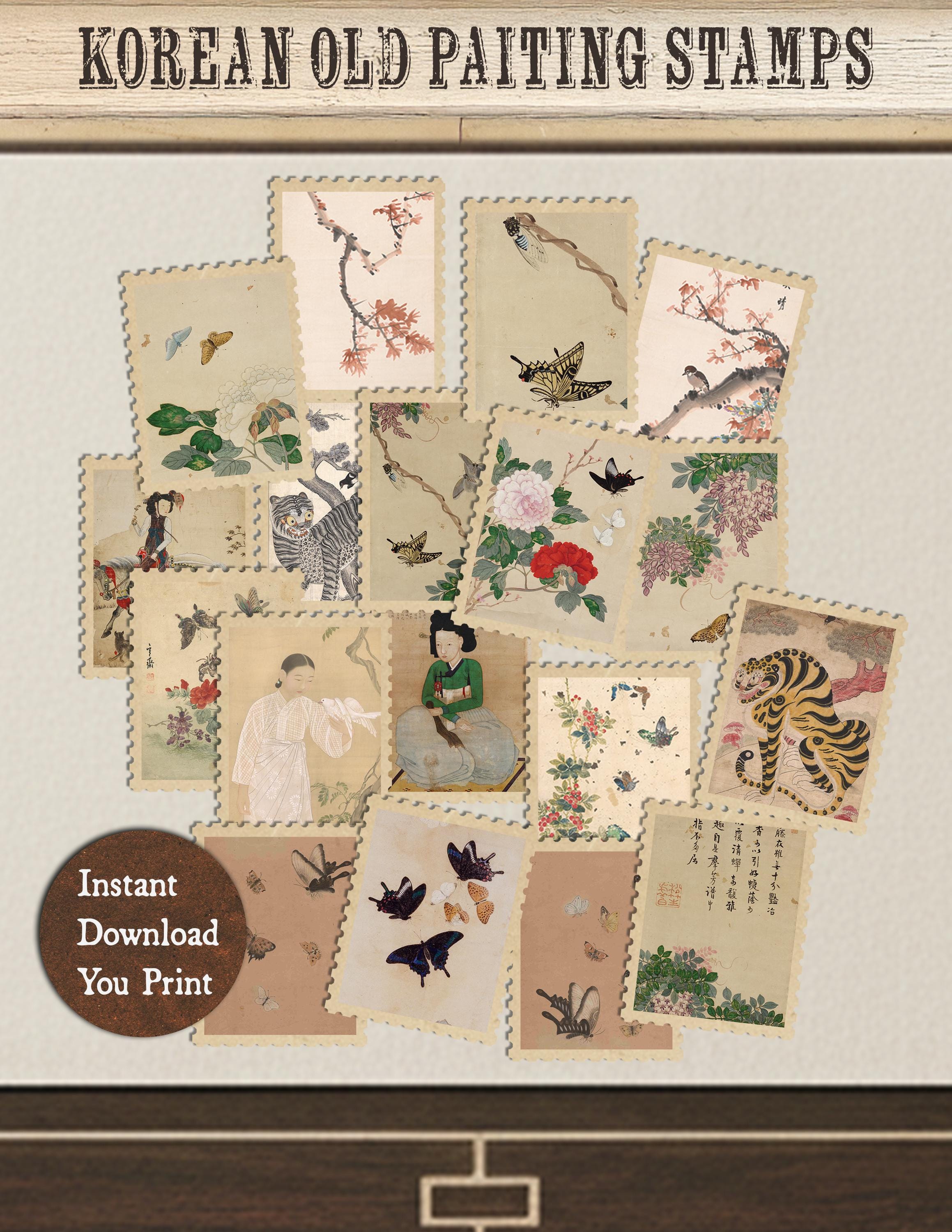 2 Sizes Korean Traditional Digital Stamp Set Vintage Folk Art Ephemera ...