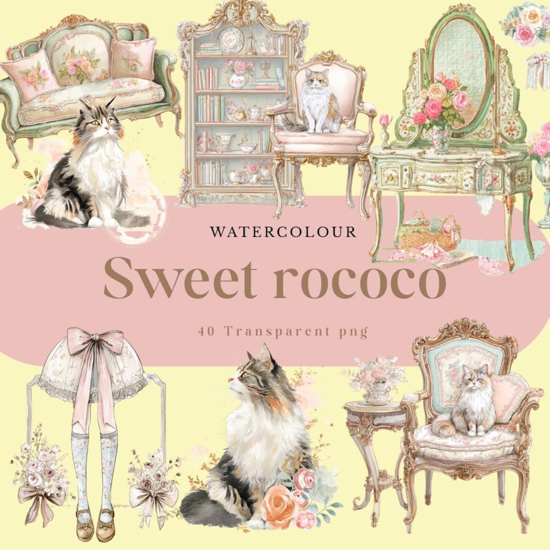 Sweet Rococo Watercolor Clipart Bundle, Png, Coquette Florals and ...