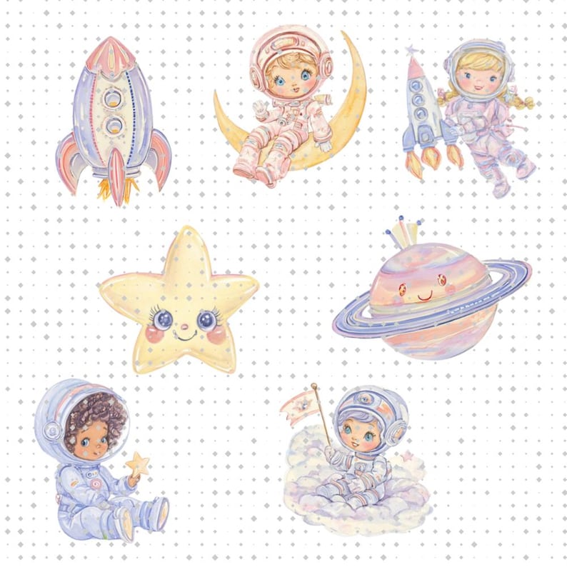 Watercolor Astronaut Girl Clipart, Space Adventure PNG Bundle - Etsy