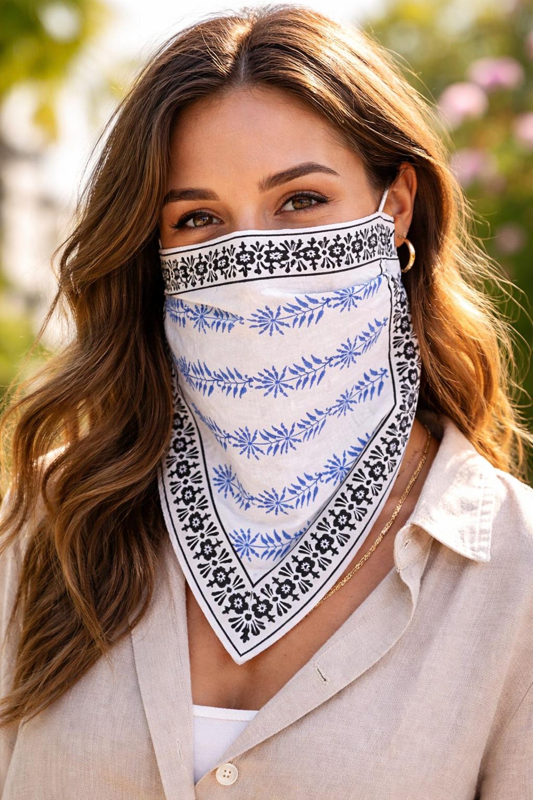Blue Floral Cotton Bandana, Handmade Printed Rumal Handkerchief ...