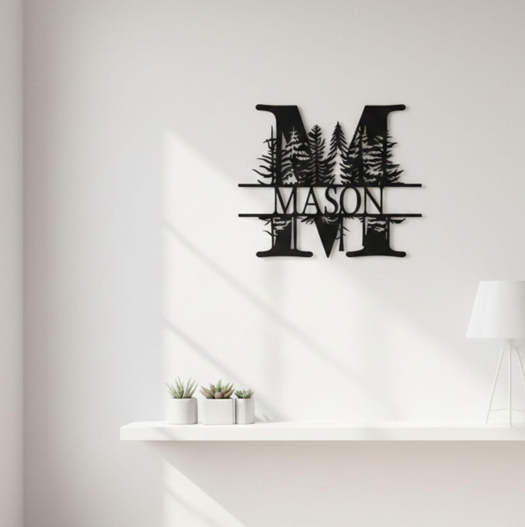 Personalized Stylized Initial Name Sign, Custom Metal Wall Art, Modern ...