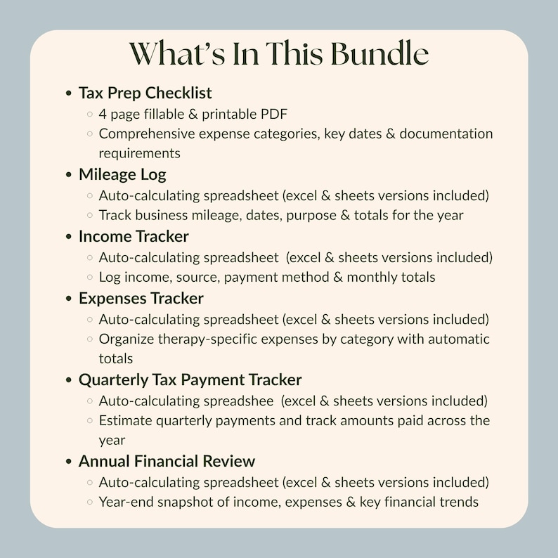 Therapist Tax Bundle | Income, Expense & Mileage Trackers | Quarterly ...