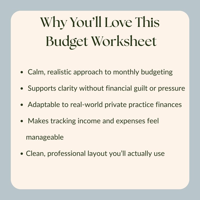 Monthly Budget Worksheet for Therapists | Track Income & Expenses ...