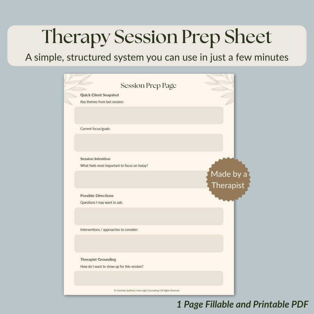 Therapy Session Prep Template for Therapists | Pre-session Planning ...