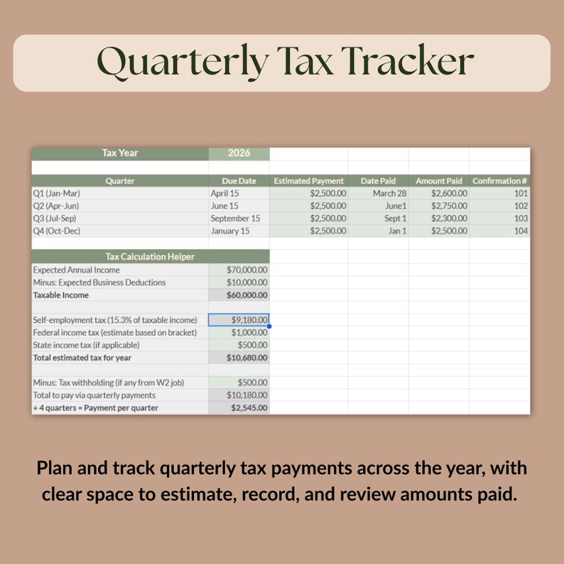 Quarterly Tax Payment Tracker | Estimated Tax Calculator | US Self ...
