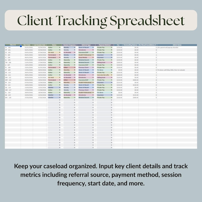Therapy Client Tracker Spreadsheet | Caseload Management for Therapists ...