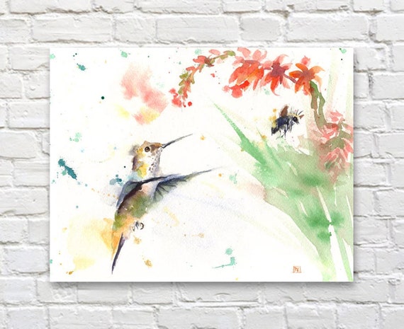 Humming Bird Print Bee Print Humming Bird Watercolor - Etsy