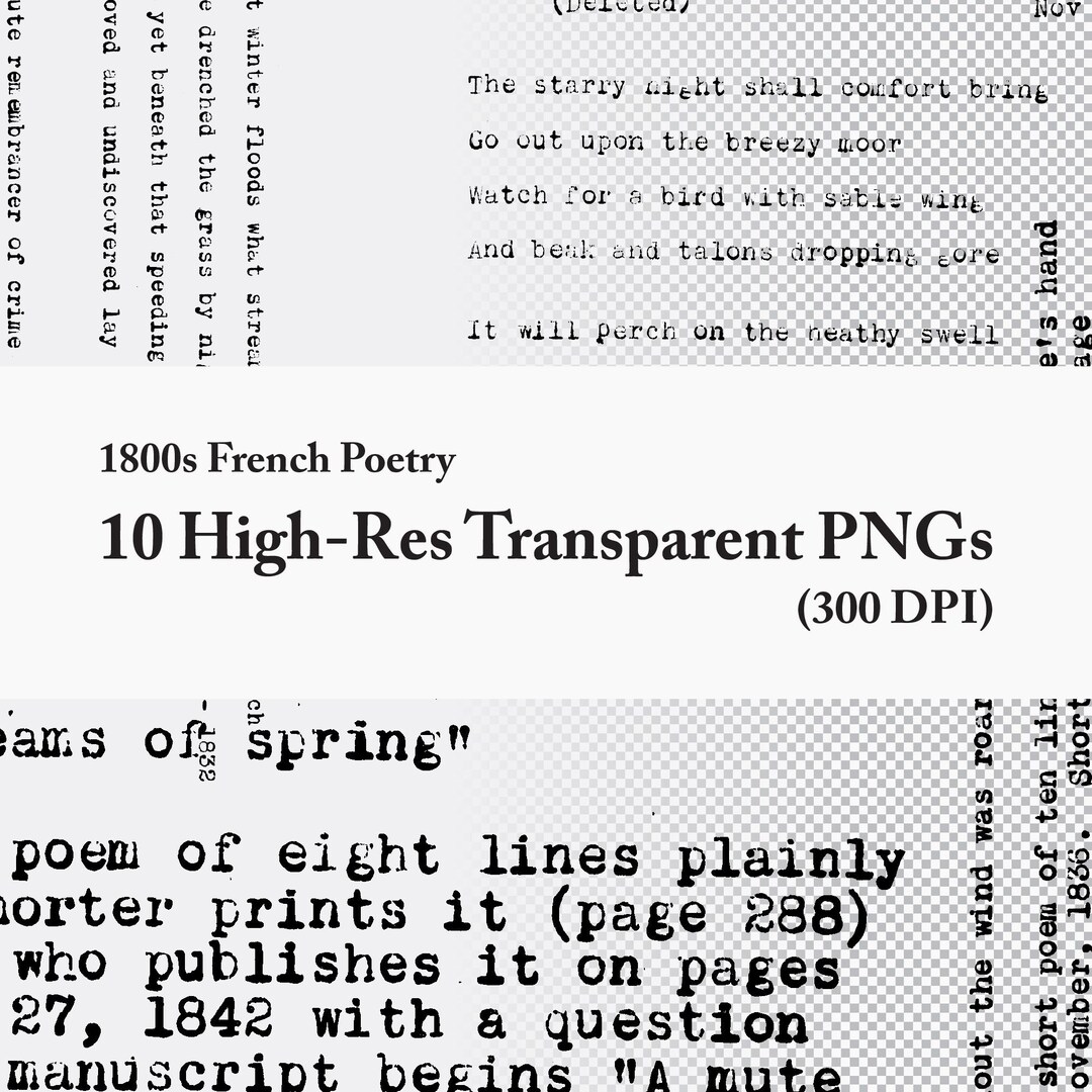 1800s French Poetry Text Overlays - 10 Transparent Pngs for Junk ...