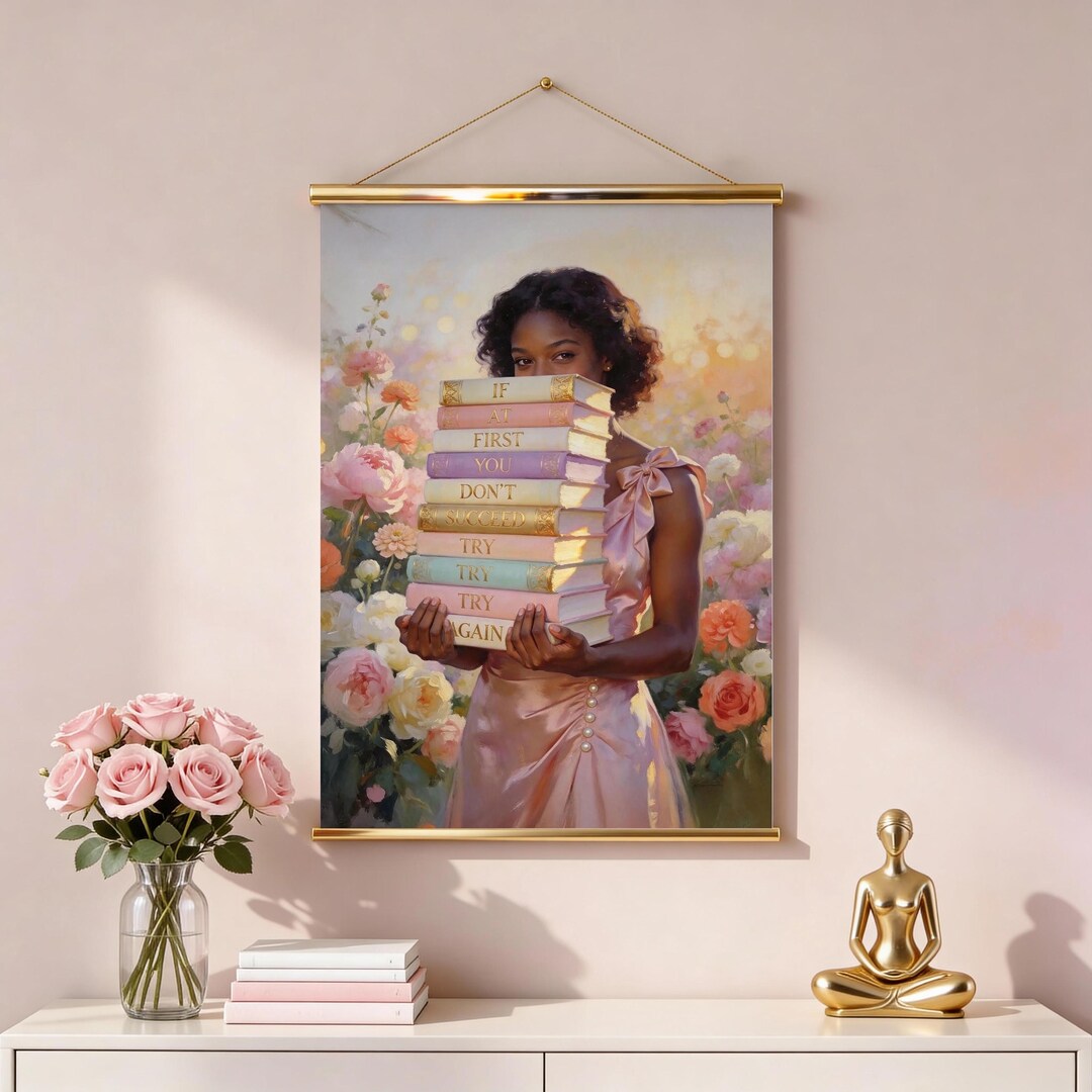 Afrocentric Floral Poster, Black Woman With Books (matte Print ...