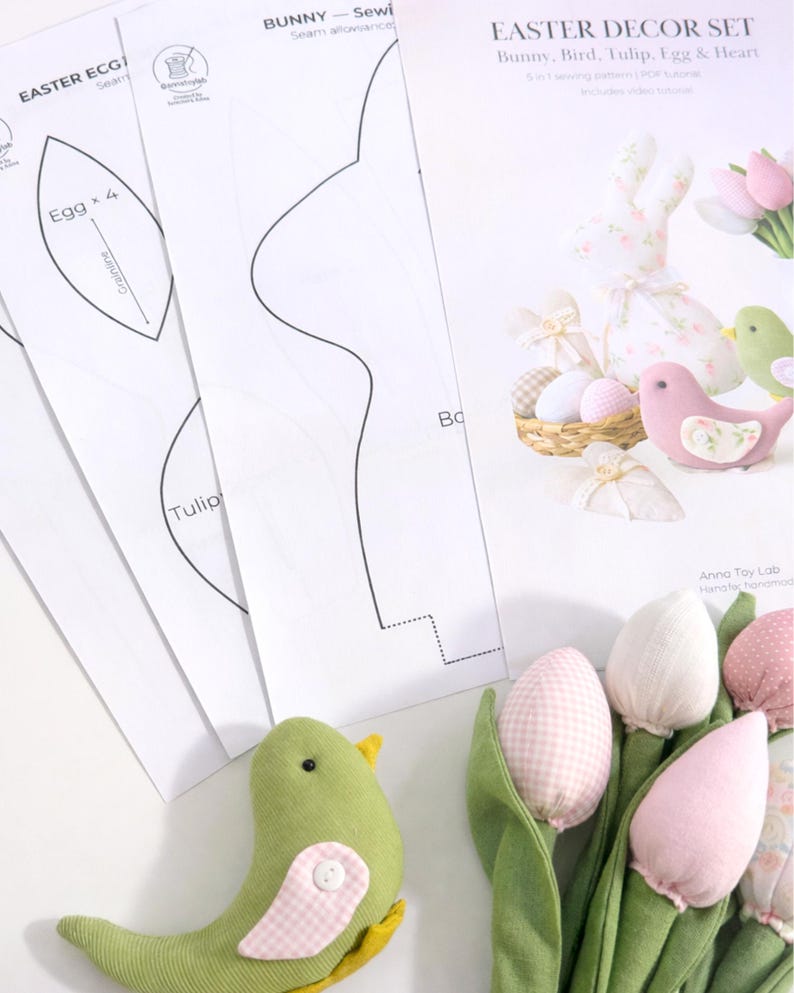 Easter Sewing Pattern Bundle: Bunny, Bird, Tulip, Egg, Heart (PDF ...
