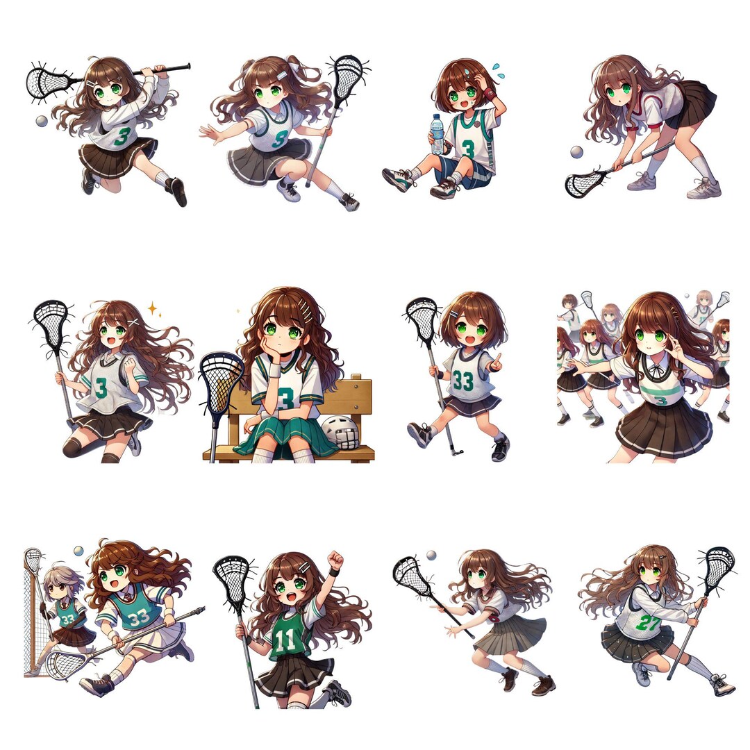 Kawaii Lacrosse Girl PNG Clipart Set – 12 Cute Sports Illustrations ...