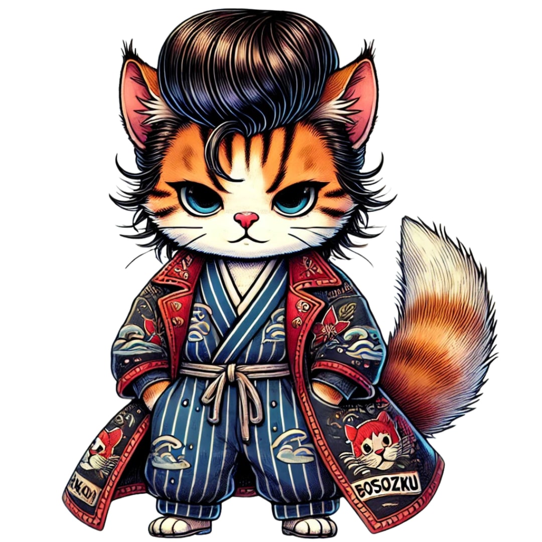 Japanese Bosozoku Cat Clipart – 10 PNG Kawaii Samurai Biker Stickers ...