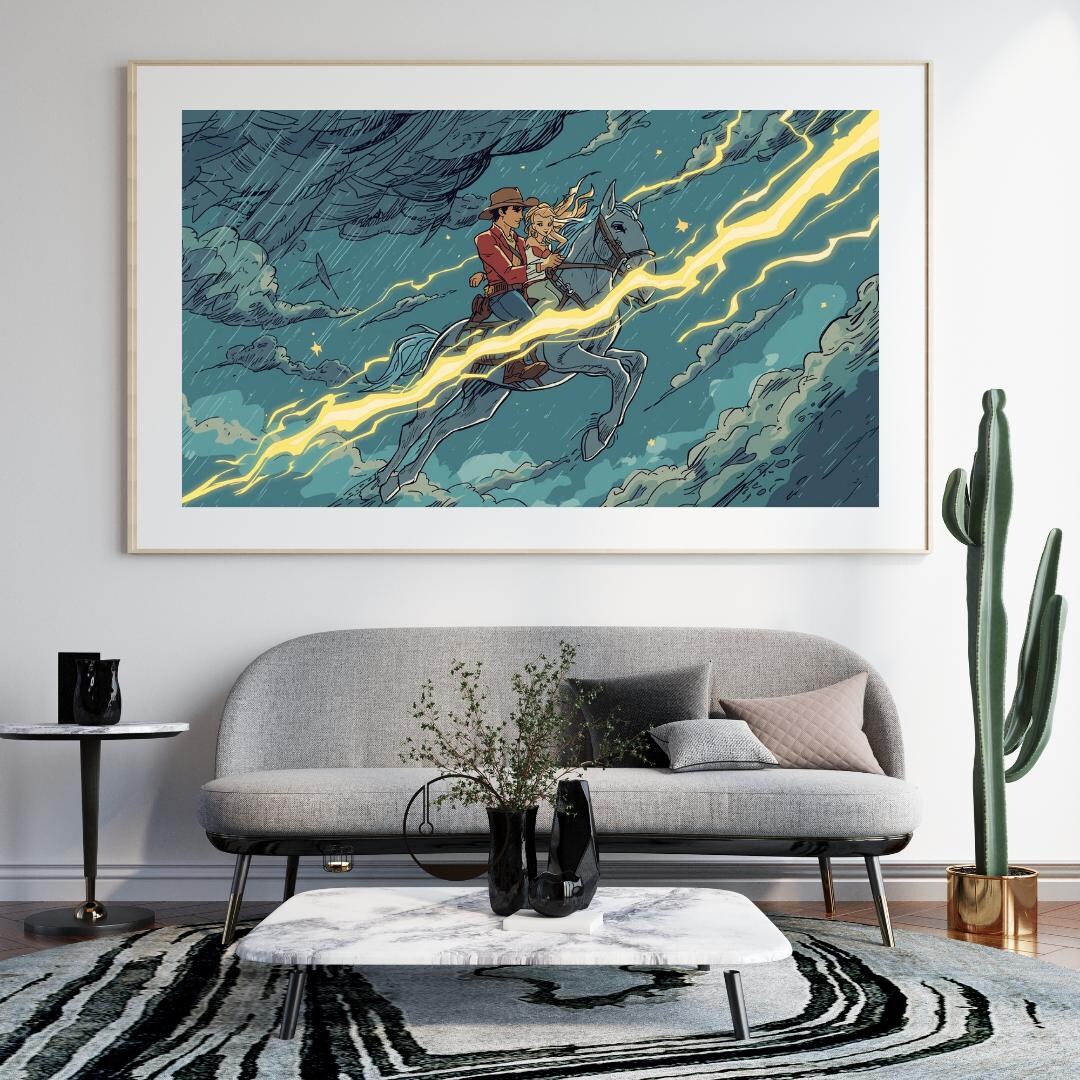 Cowboy Lightning Rider Art Print, Western Fantasy Illustration (digital ...