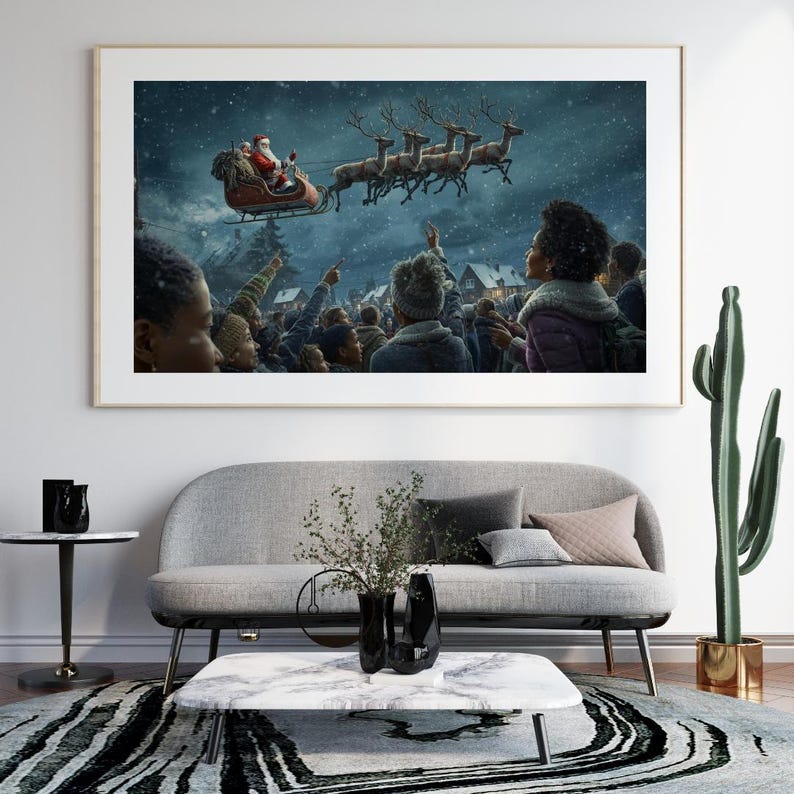 Realistic Santa Flying Sleigh Christmas Art – Magical Night Sky ...