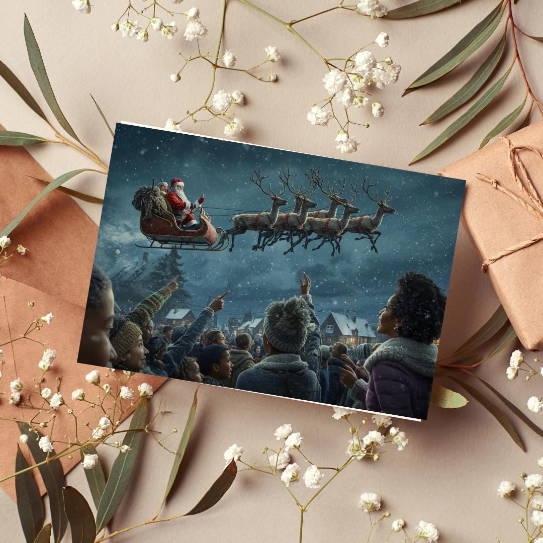 Realistic Santa Flying Sleigh Christmas Art – Magical Night Sky ...