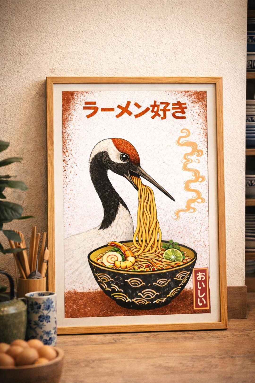 Japanese Crane Ramen Wall Art Printable | Ramen Lover Bird Art ...