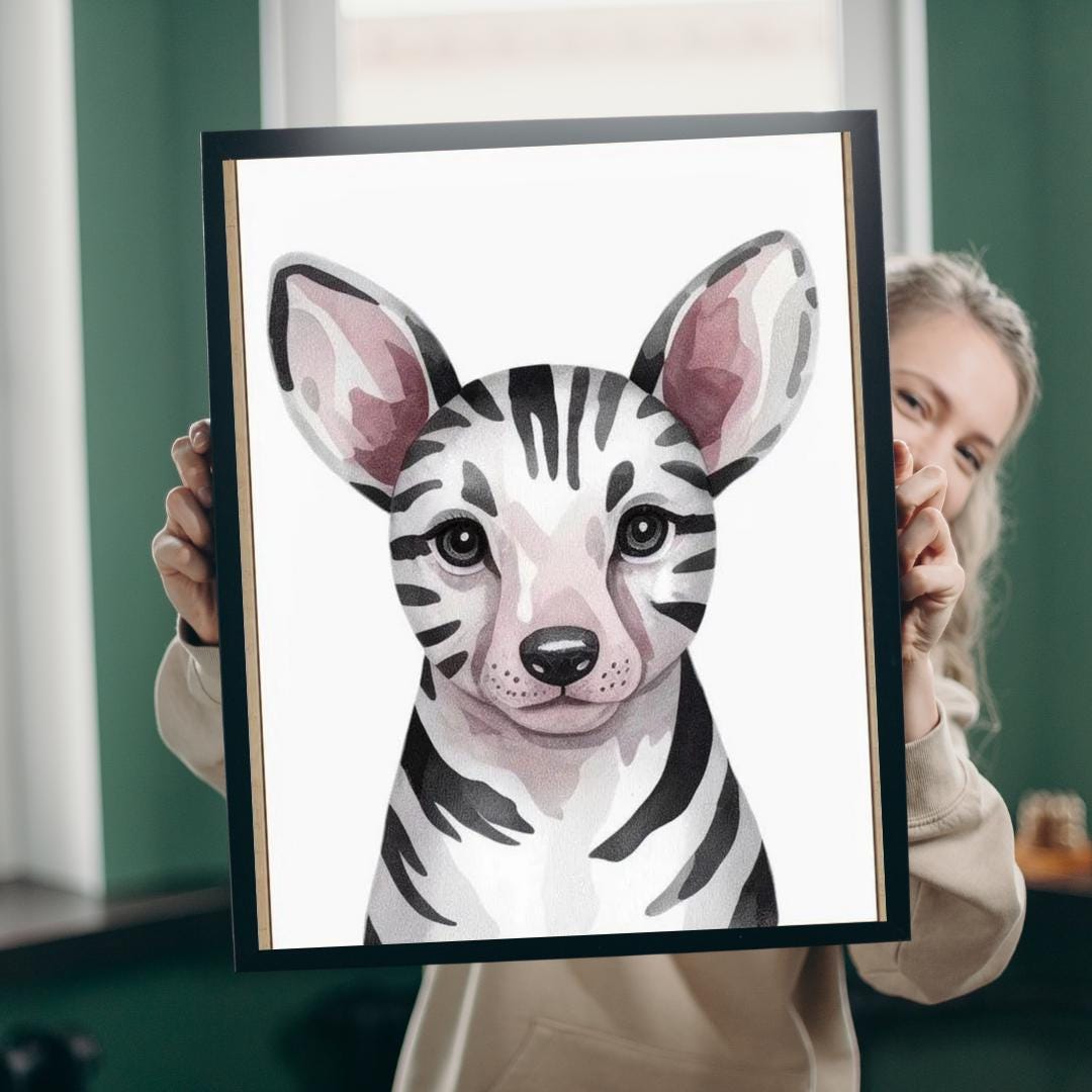 Zebra Puppy Watercolor Wall Art Printable | Modern Kids Room Decor ...