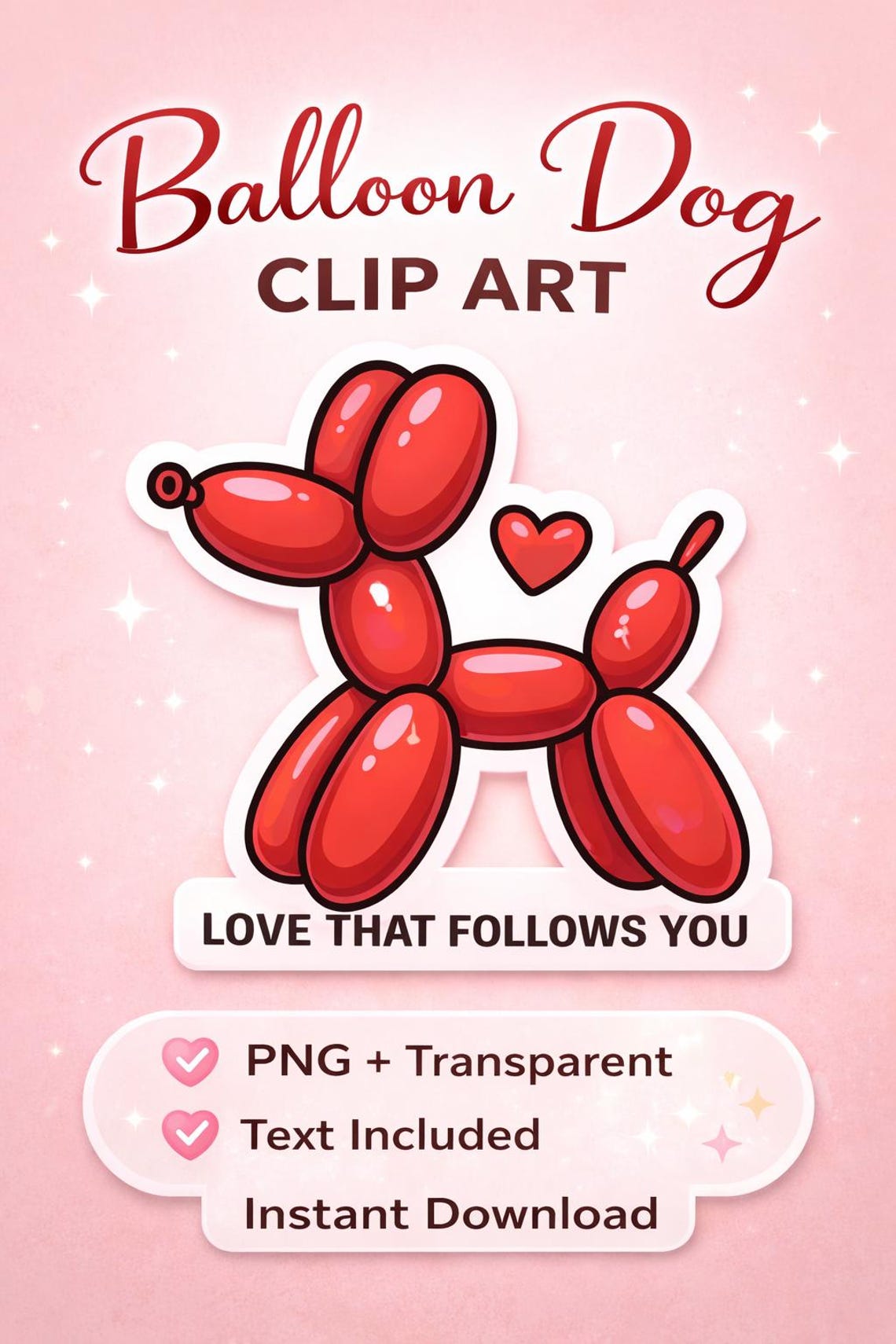 Balloon Dog Clip Art | Valentine's Day PNG, Transparent Background ...