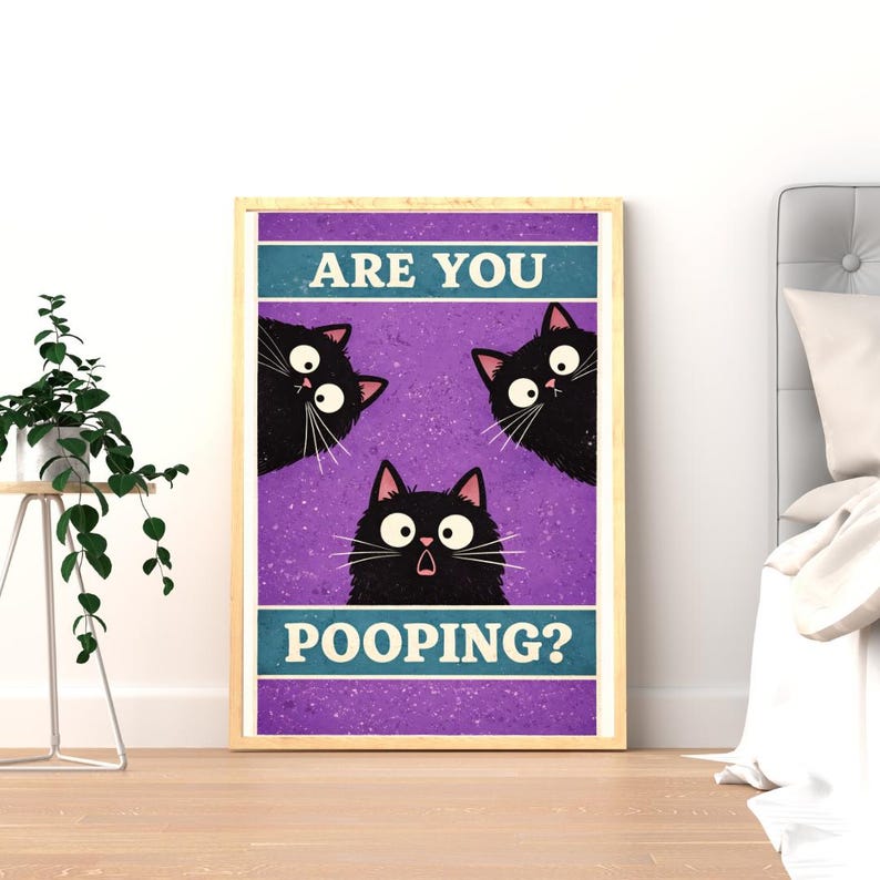 Are You Pooping Cat Bathroom Wall Art, Funny Cat Bathroom Decor, Cute ...