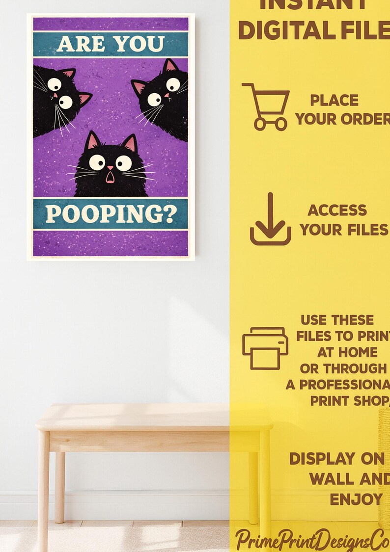 Are You Pooping Cat Bathroom Wall Art, Funny Cat Bathroom Decor, Cute ...