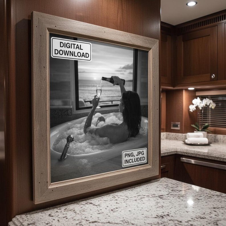 Champagne Bath Print, Black and White Photography, Feminine Bathroom ...