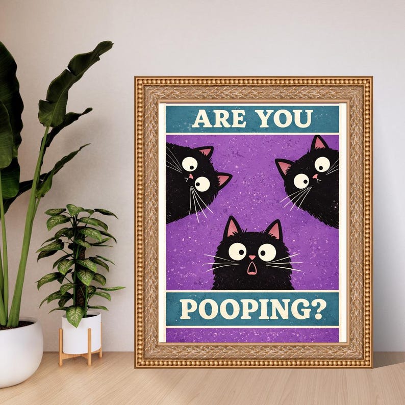 Are You Pooping Cat Bathroom Wall Art, Funny Cat Bathroom Decor, Cute ...
