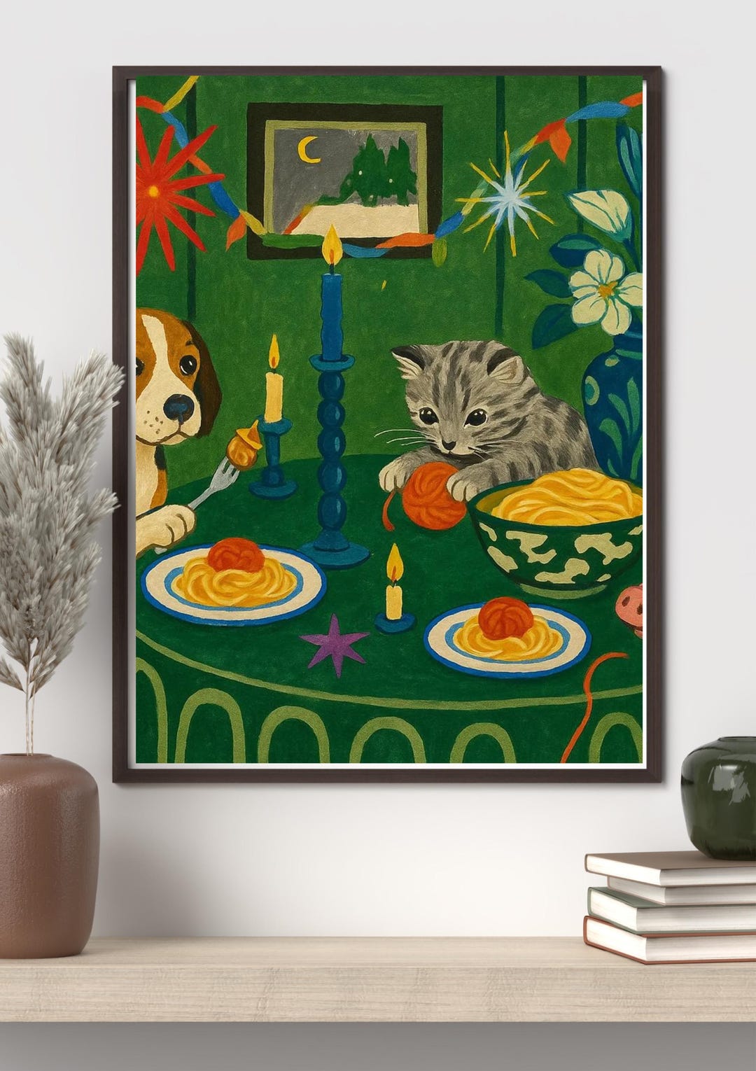 Animal Dinner Party Wall Art | Whimsical Green Printable Poster - Etsy