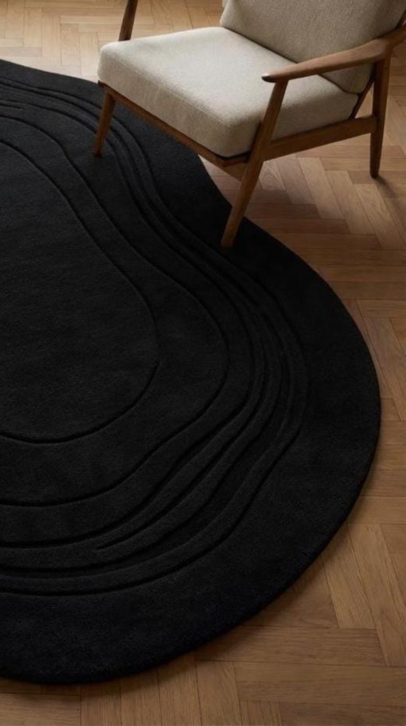 Black Abstract Sculpted Area Rug, Modern Minimalist Design - Etsy