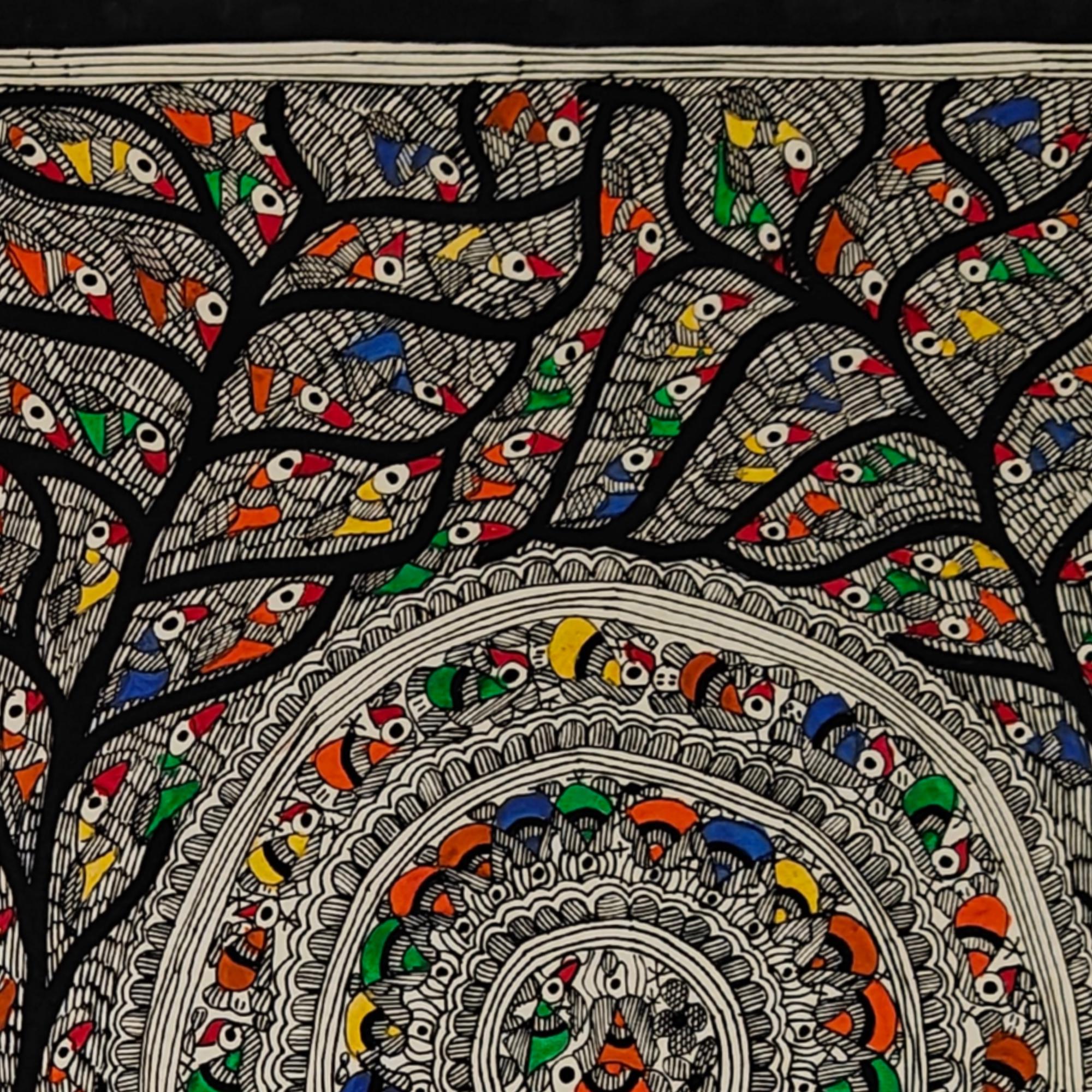 Hand Painted Madhubani Tree of Life Painting, Mithila Folk Art, Indian ...
