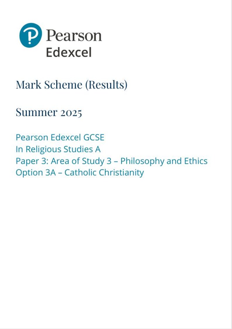 2025 Pearson Edexcel Gcse Religious Studies a Paper 3 and Mark Scheme ...