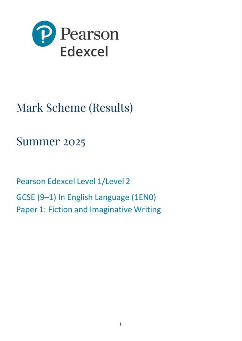 2025 Pearson Edexcel Gcse English Language Paper 1 and Mark Scheme ...