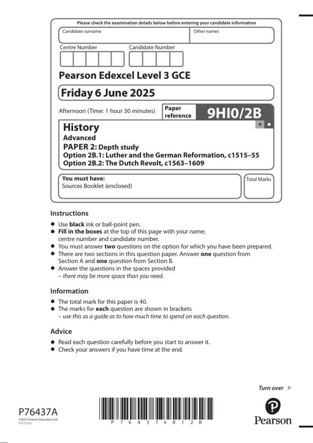2025 Pearson Edexcel A Level History Paper 2 and Mark Scheme Combined ...