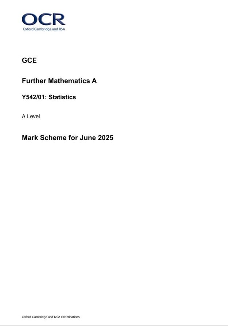 2025 OCR A Level Further Mathematics a Paper 1 and Mark Scheme Combined ...