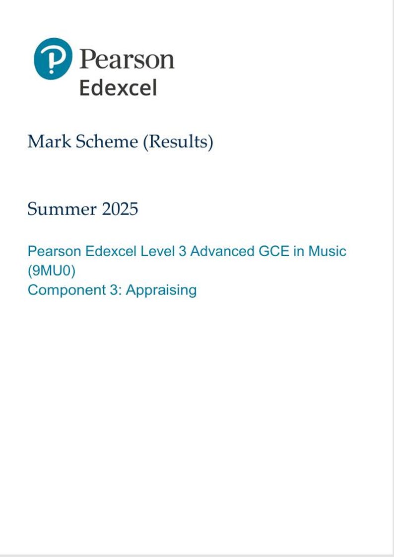 2025 Pearson Edexcel A Level Music Paper 3 and Mark Scheme Combined ...