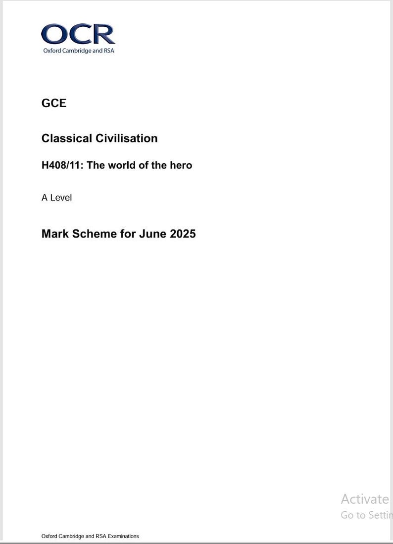 2025 Ocr A Level Classical Civilisation Paper 11 Mark Scheme H40811 ...