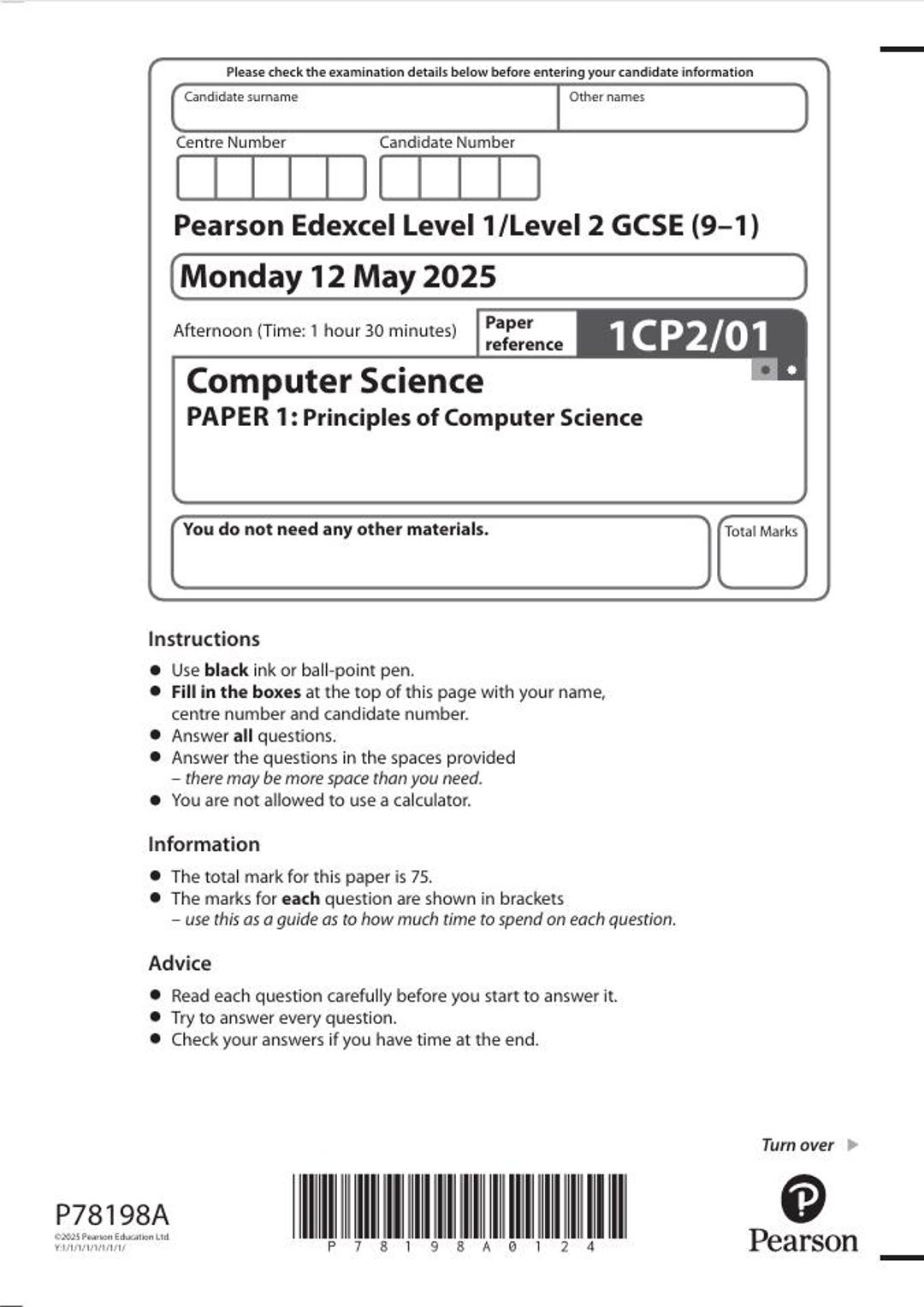 2025 Pearson Edexcel Gcse Computer Science Paper 1 and Mark Scheme ...