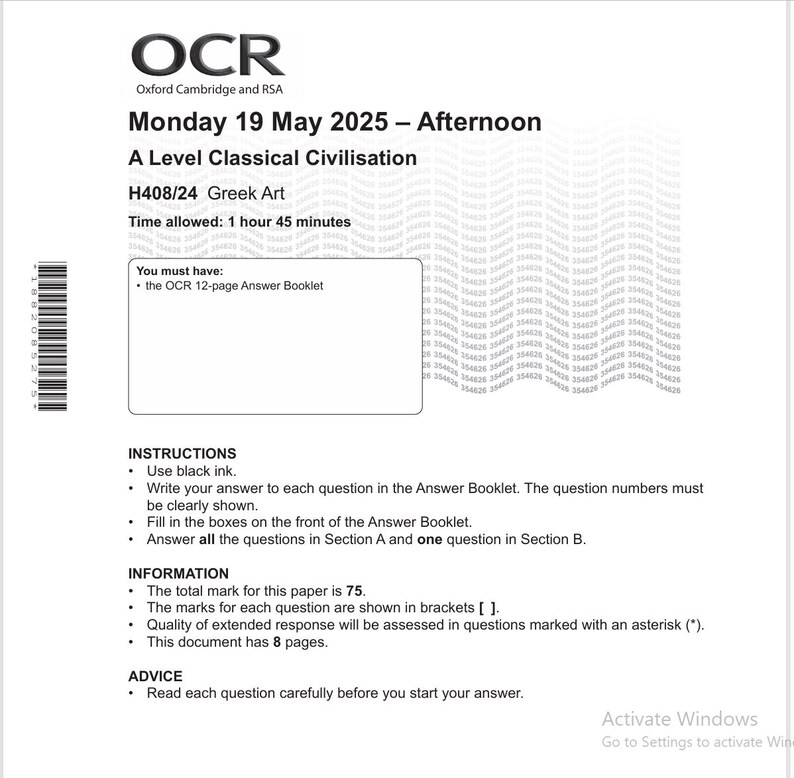 2025 Ocr A Level Classical Civilisation Paper 24 Mark Scheme H40824 ...