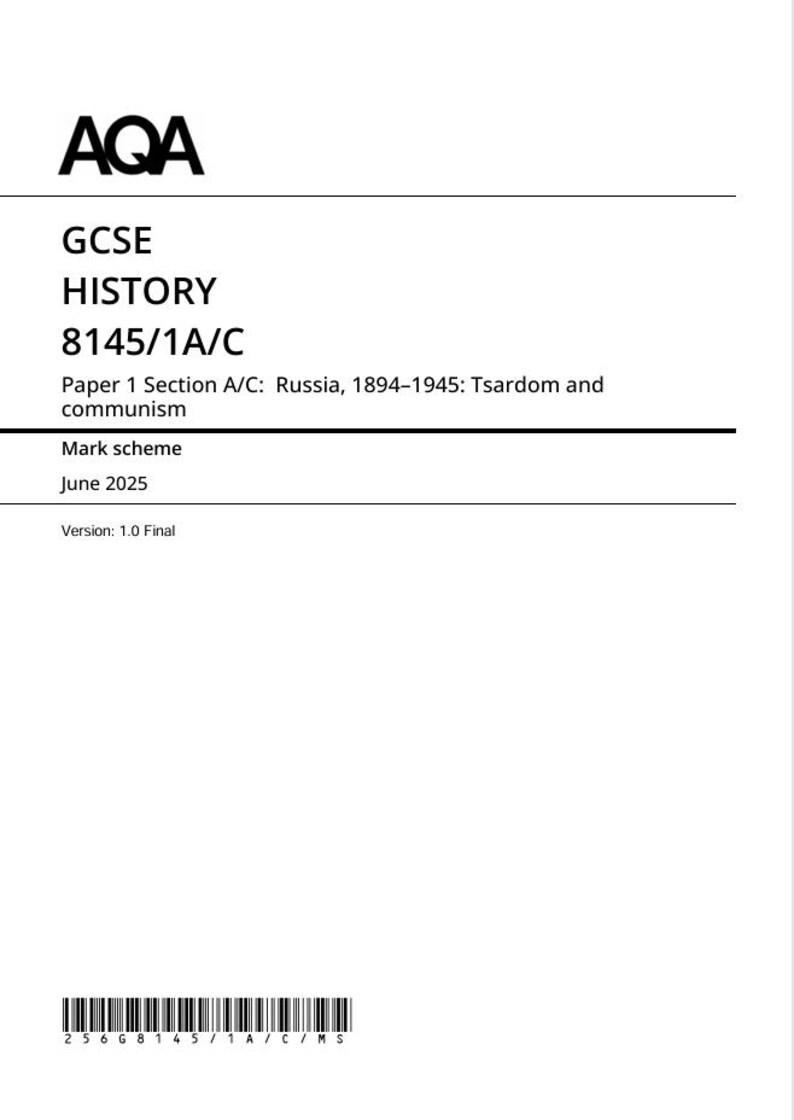 2025 AQA GCSE History Paper 1 and Mark Scheme Combined 8145 1a C - Etsy