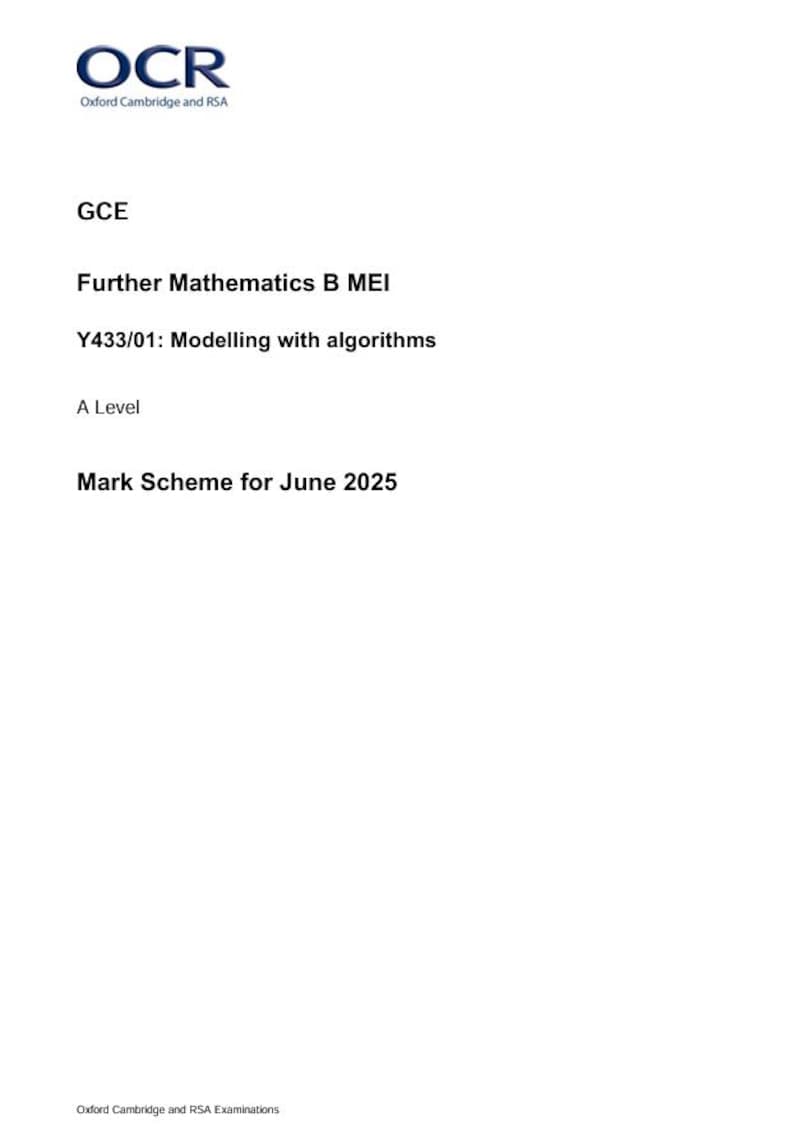 2025 OCR A Level Further Mathematics B Paper 1 and Mark Scheme Combined ...