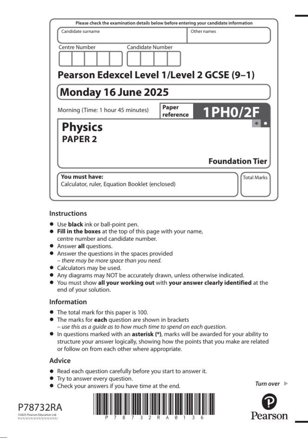 2025 Pearson Edexcel Gcse Triple Science Physics Paper 2 and Mark ...