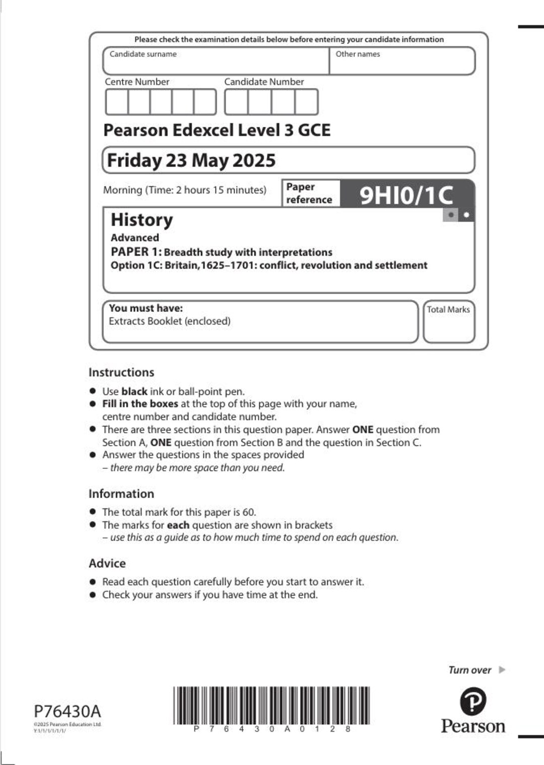 2025 Pearson Edexcel A Level History Paper 1 and Mark Scheme Combined ...