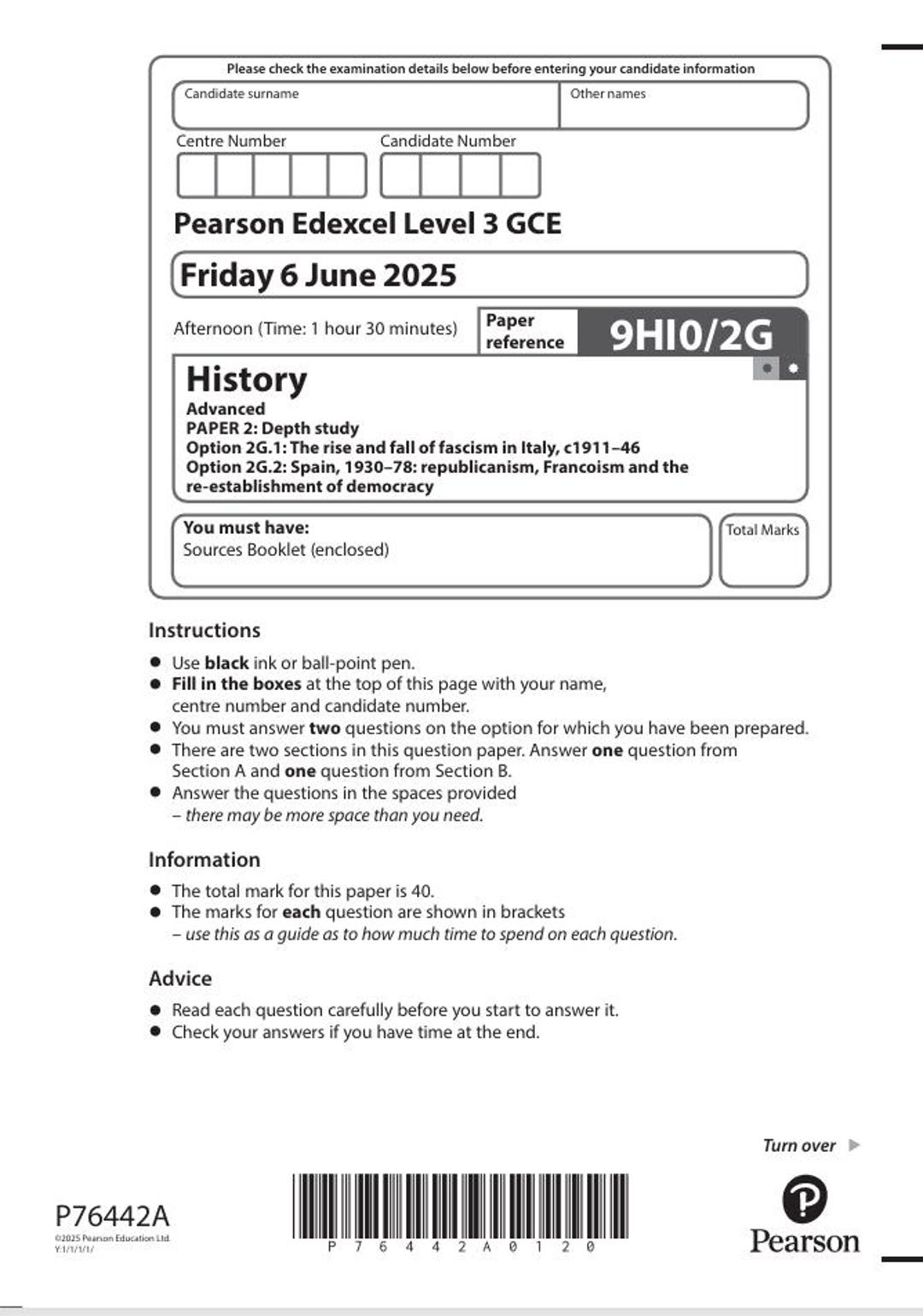 2025 Pearson Edexcel A Level History Paper 2 and Mark Scheme Combined ...