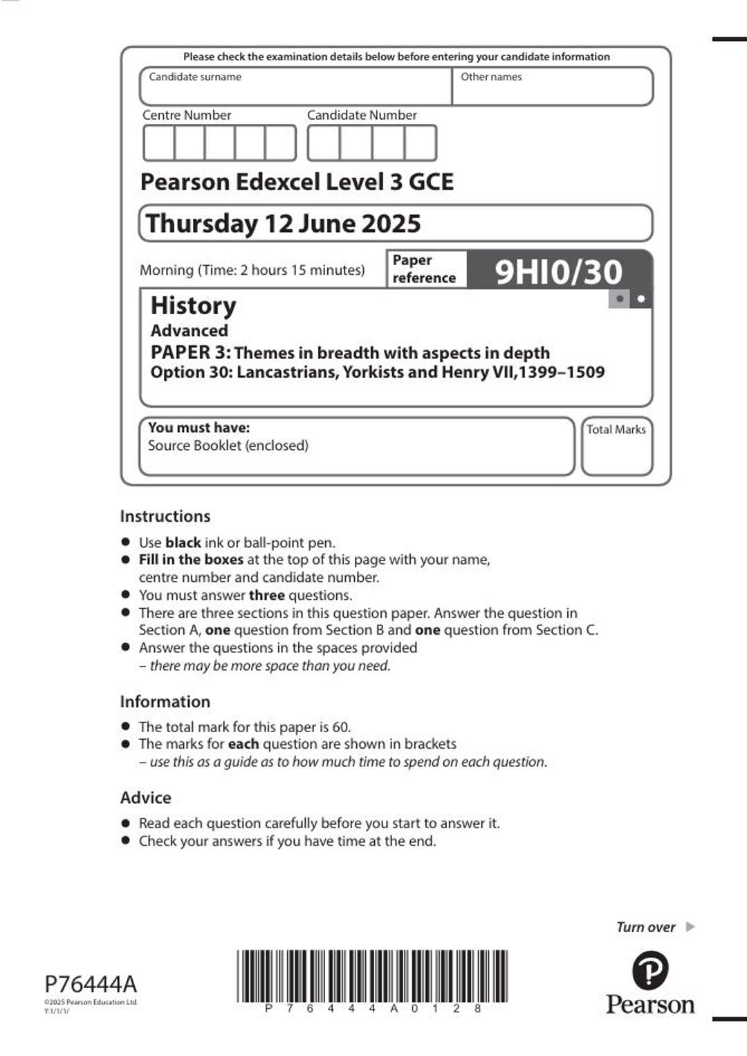 2025 Pearson Edexcel A Level History Paper 3 and Mark Scheme Combined ...