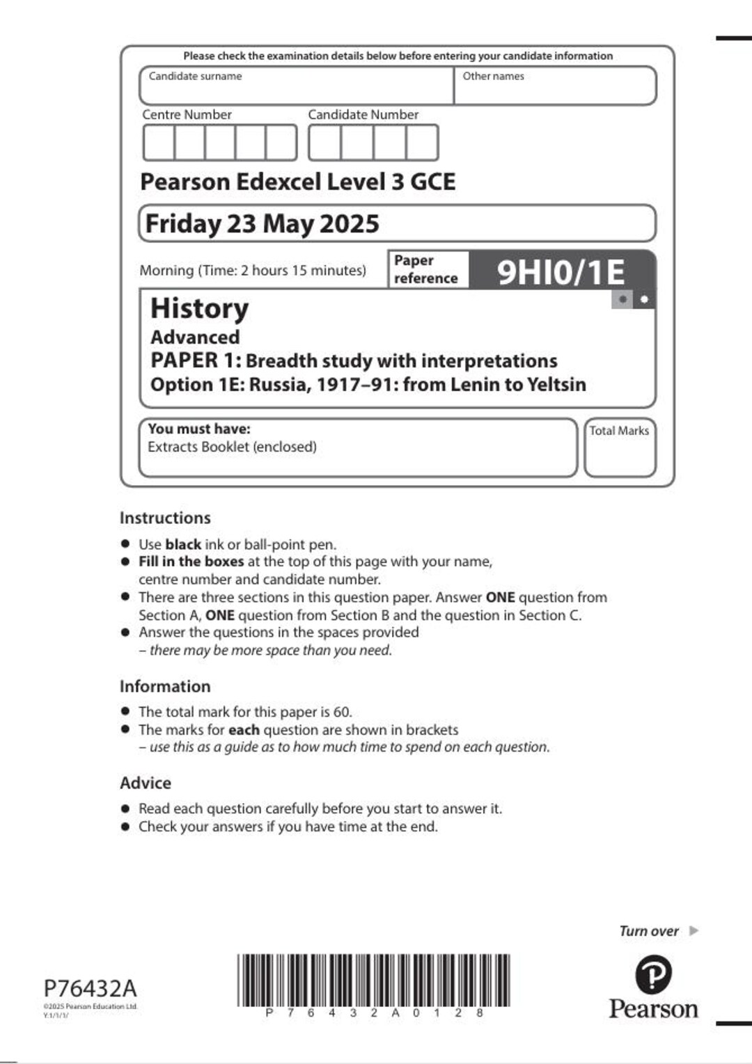 2025 Pearson Edexcel A Level History Paper 1 and Mark Scheme Combined ...