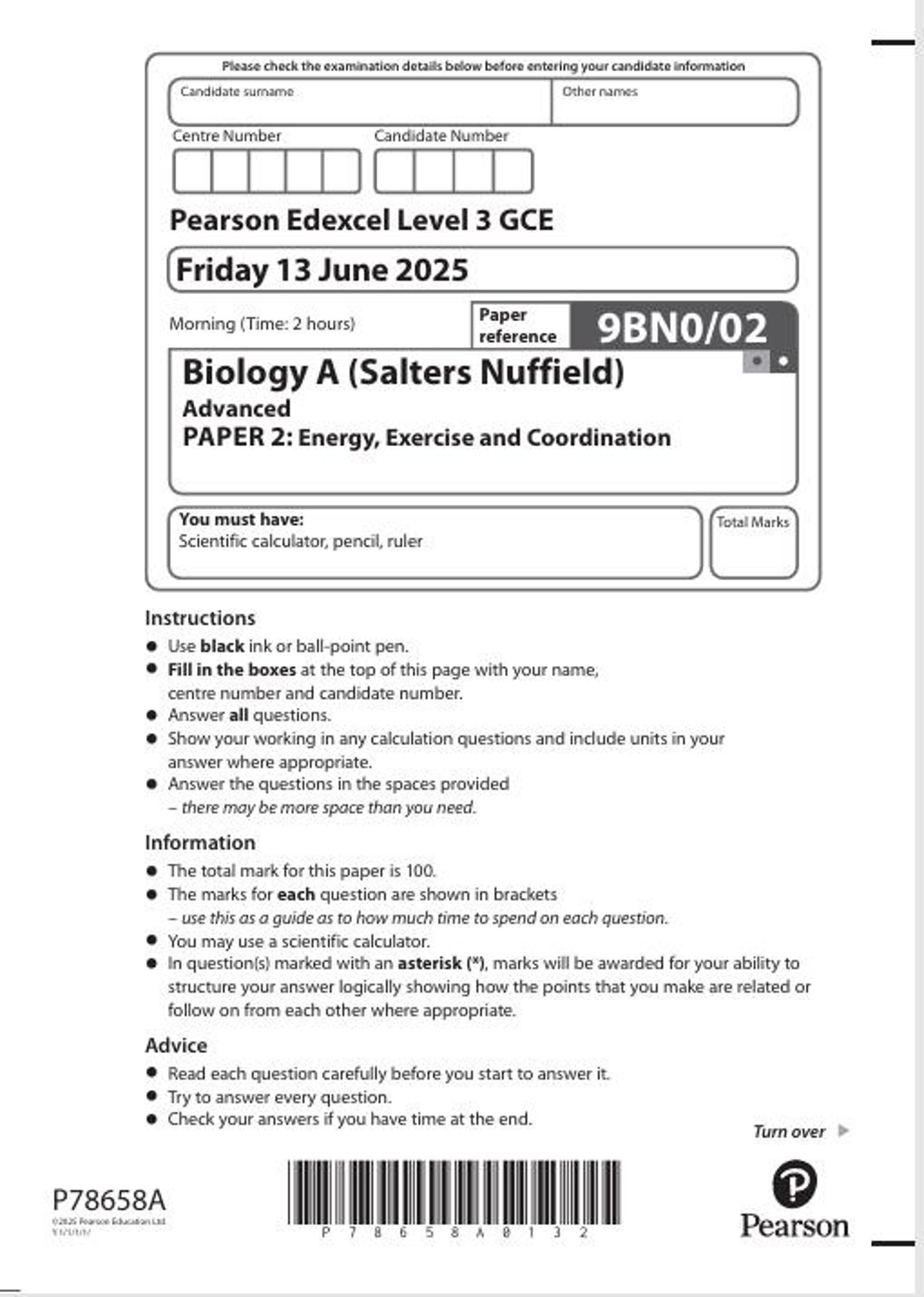 2025 Pearson Edexcel A Level Biology a Paper 2 and Mark Scheme Combined ...