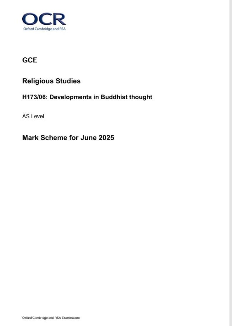 2025 OCR AS Level Religious Studies Paper 6 and Mark Scheme Combined ...