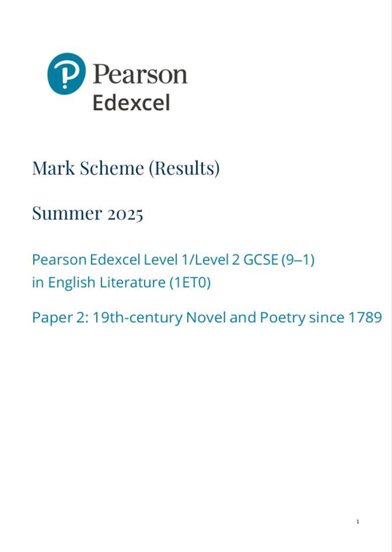 2025 Pearson Edexcel Gcse English Literature Paper 2 and Mark Scheme ...