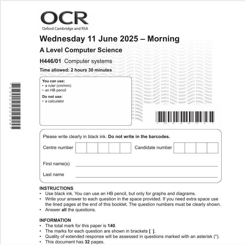 2025 Ocr a Level Computer Science Paper 1 Mark Scheme H44601 - Bundle ...