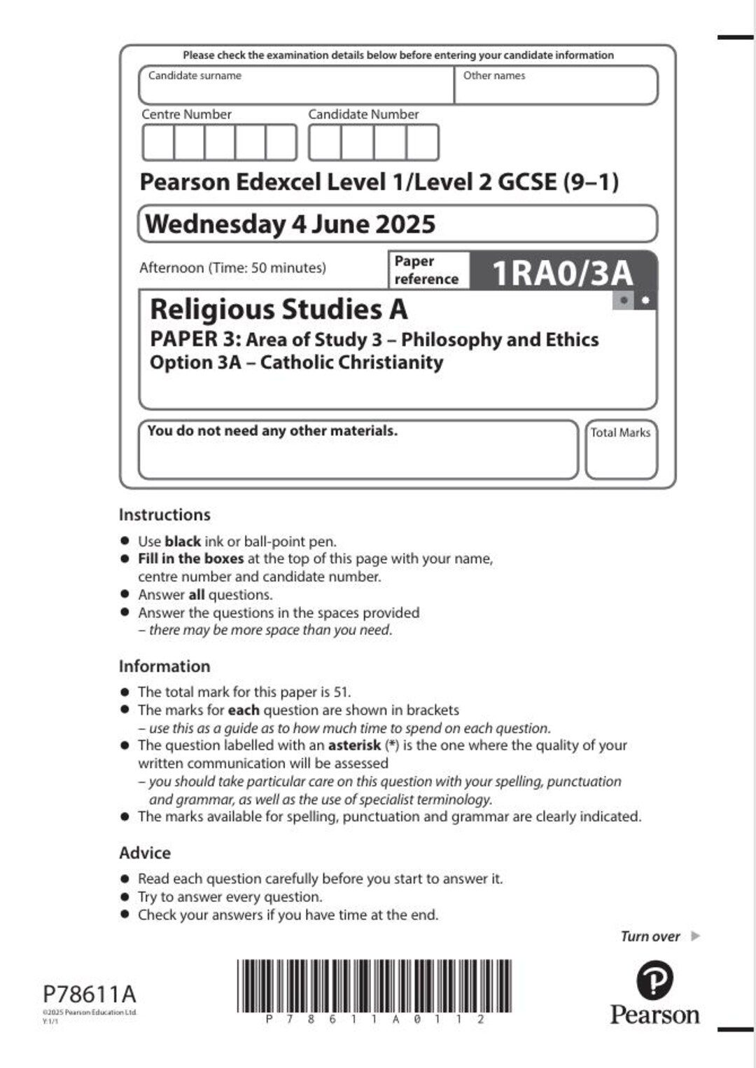 2025 Pearson Edexcel Gcse Religious Studies a Paper 3 and Mark Scheme ...