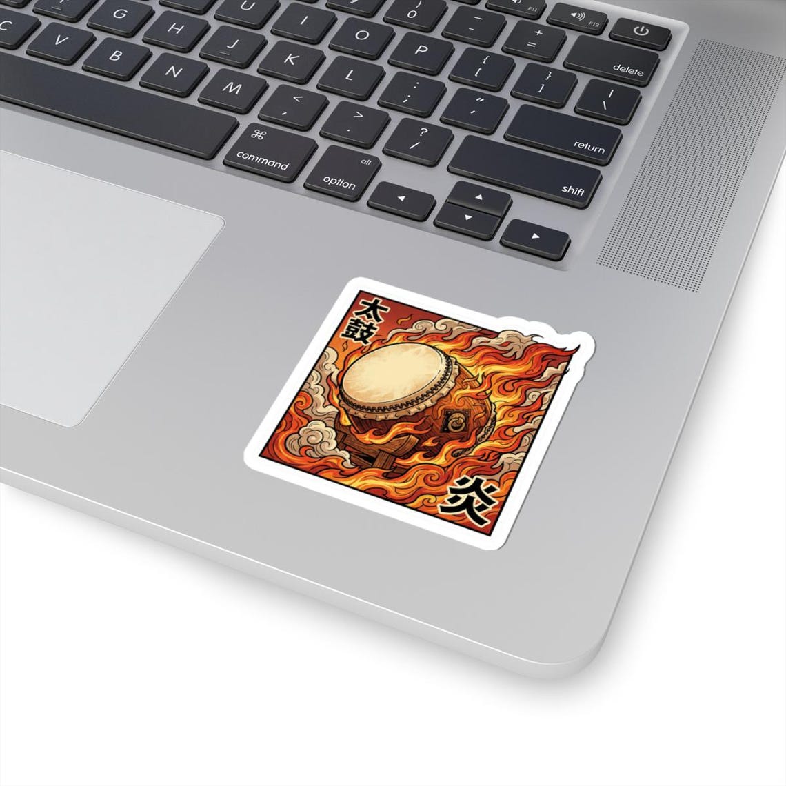 Original Design Taiko Drum and Flames Sticker - Japanese Festival Art ...